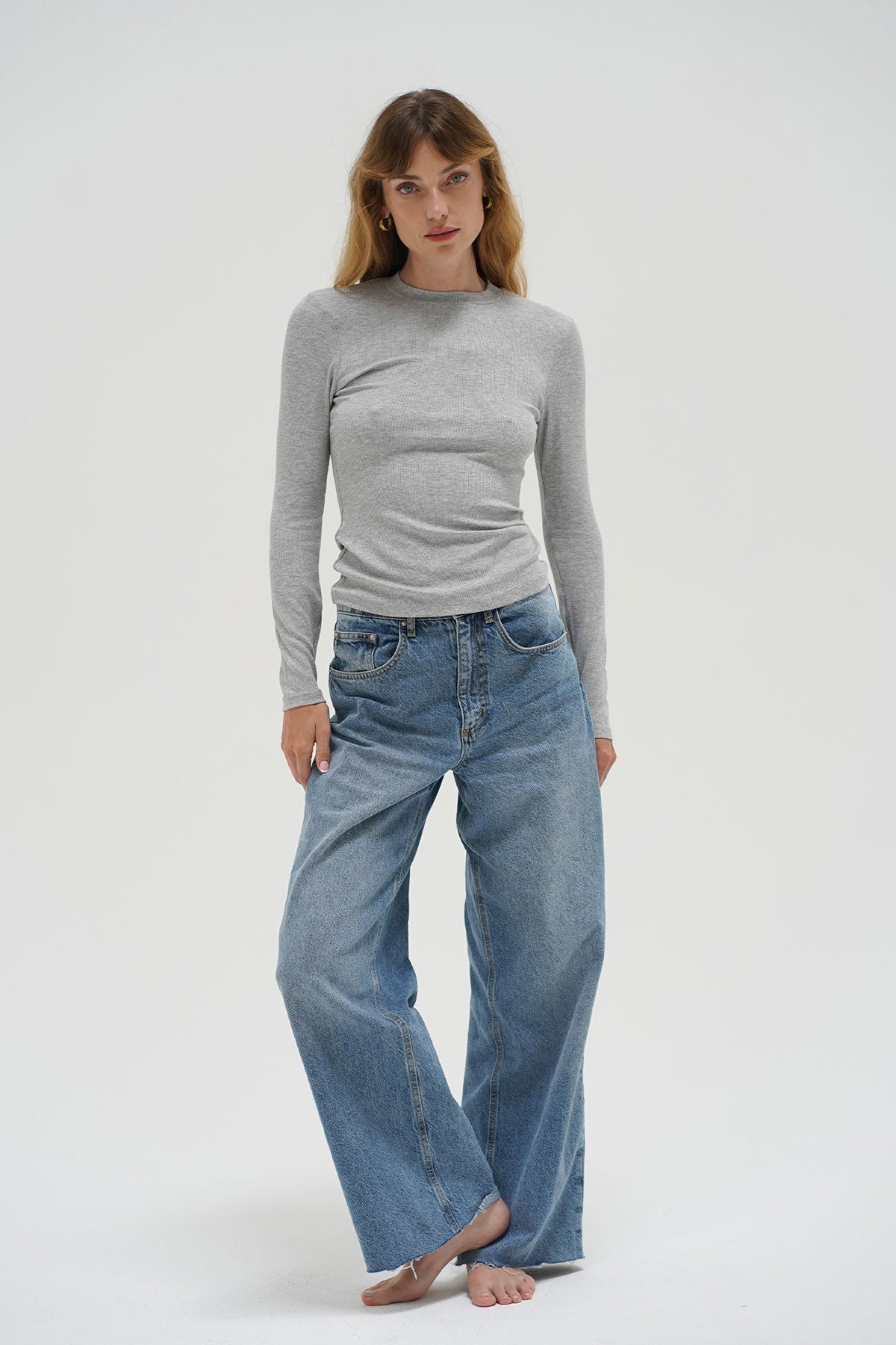 LNA Dalston Ribbed Long Sleeve in Heather Grey – LNA Clothing